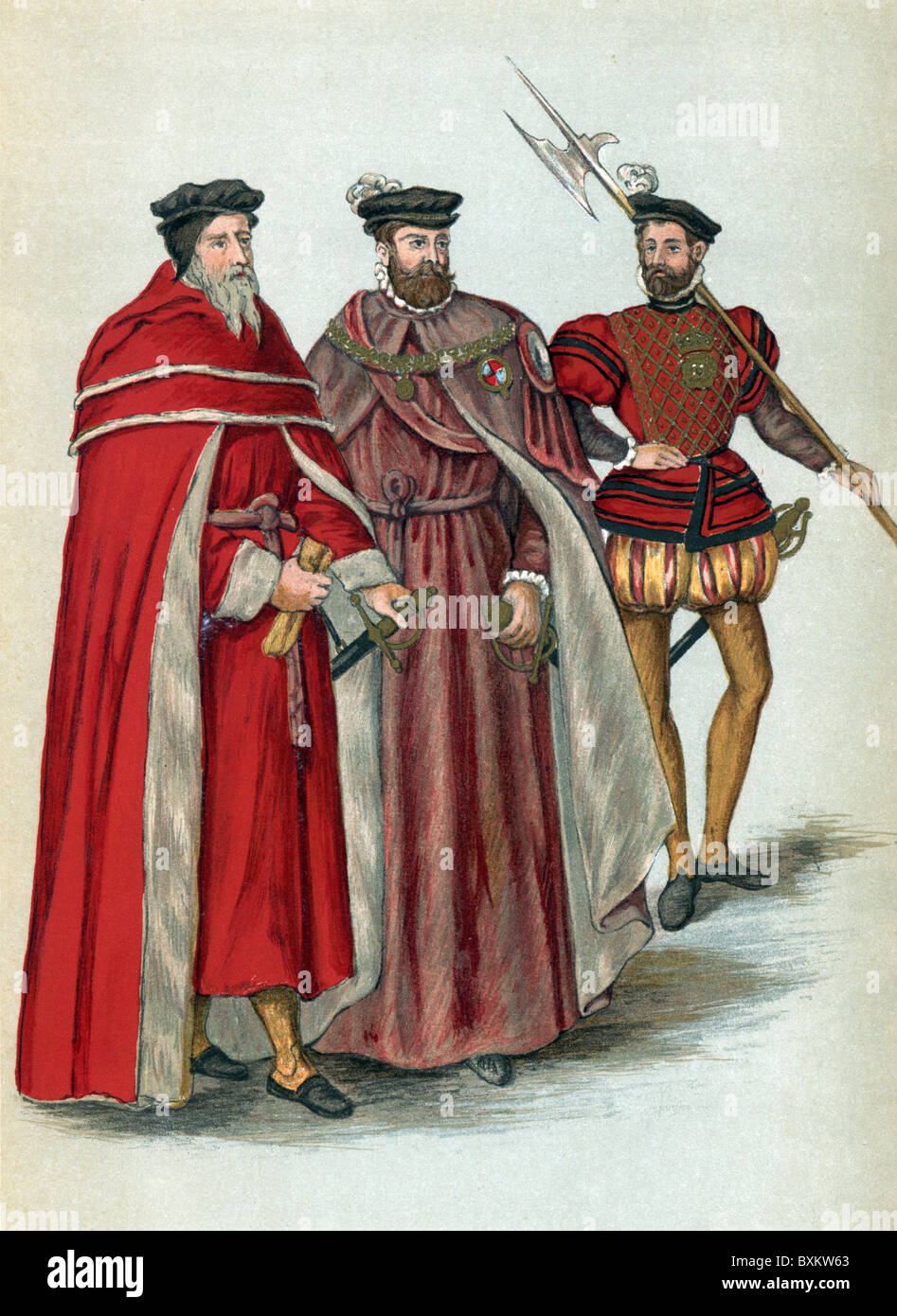 Two Peers in their Robes and a Halberdier, 16th century England; Black ...