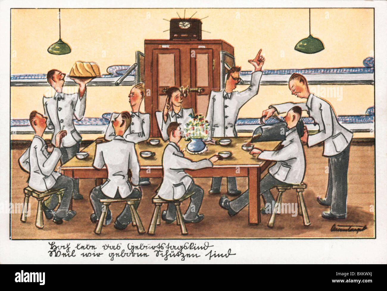 broadcast, radio, picture postcard, soldiers celebrating birthday party ...