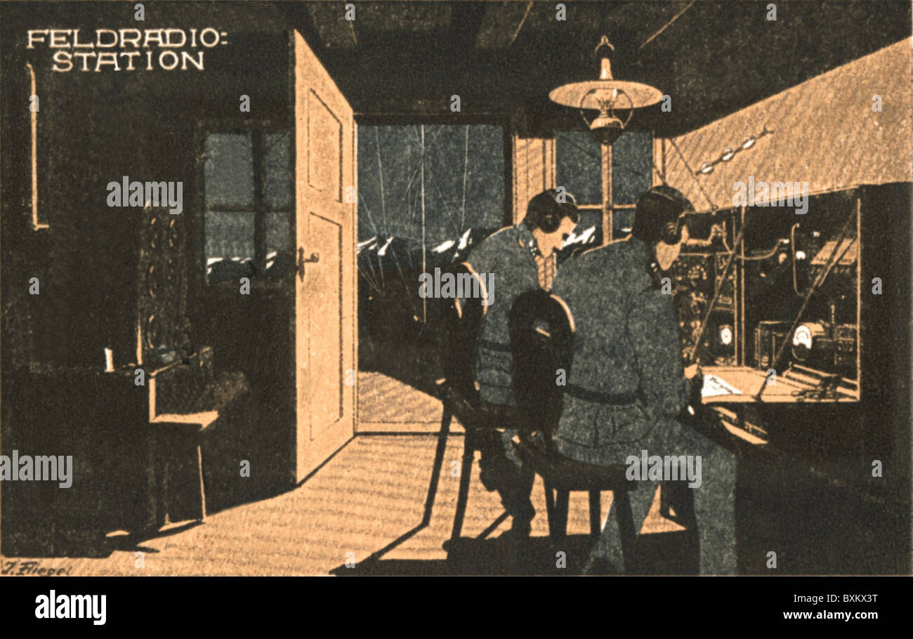 broadcast, radio, field radio station, picture postcard, Austria, 1917 ...