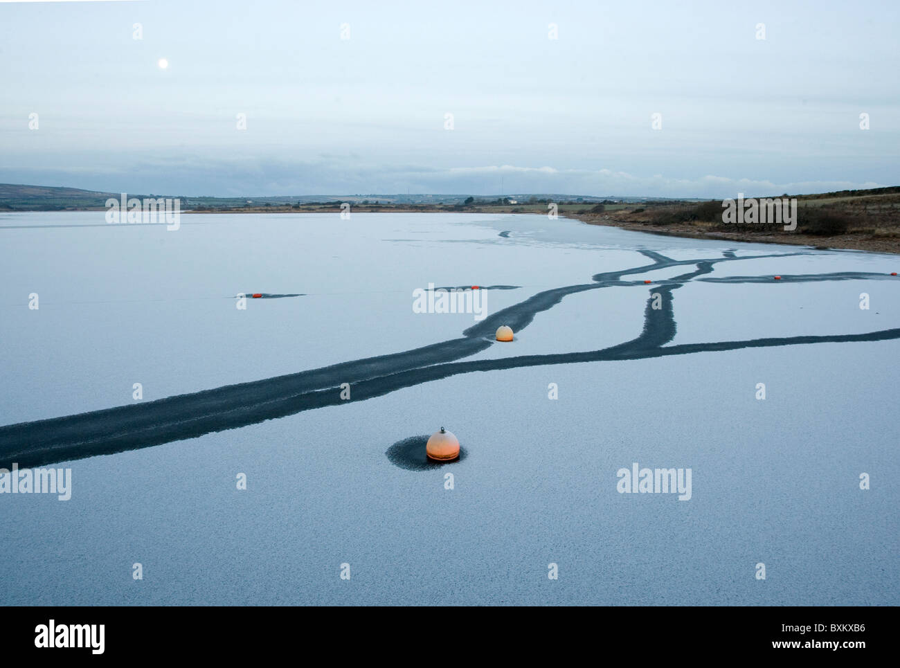 Stithians lake partially frozen Stock Photo - Alamy