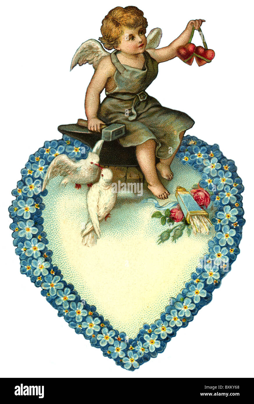 kitsch / souvenir, angel with doves in heart, symbol image, Netherlands ...