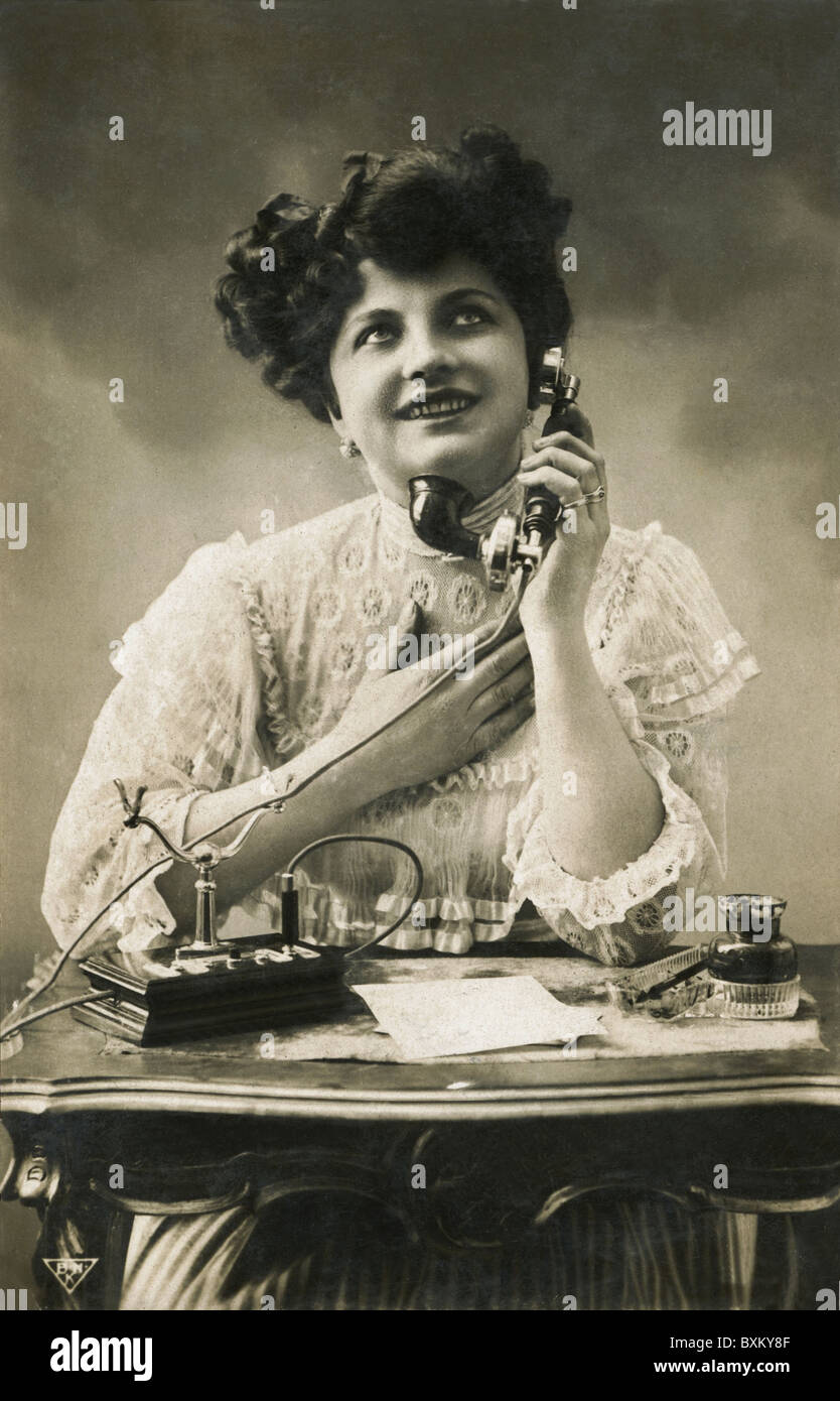 people, women, woman with telephone, calling, picture postcard, Austria ...