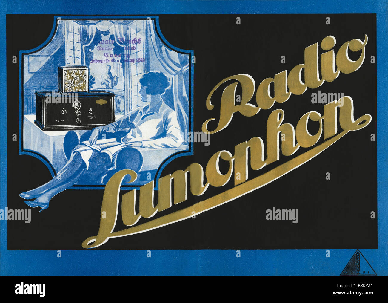 broadcast, radio, radio set Lumophon, poster, woman is listening radio ...