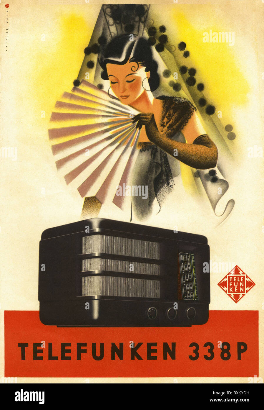 broadcast, radio, radio set Telefunken 338 P, illustration, advertising ...
