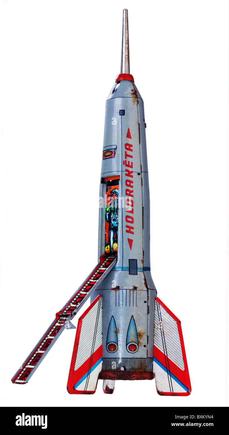 toys, sheet metal toy, miniature rocket, cosmonaut at entrance, Hungary ...