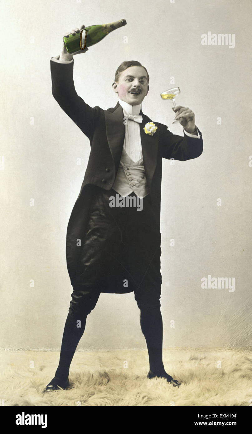 alcohol, champagne, man drinking champagne, Germany, circa 1925 ...