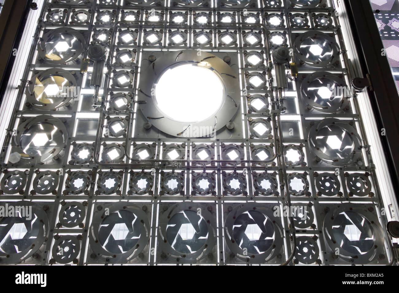 window apertures, Institut du Monde Arabe building, Paris, France Stock ...
