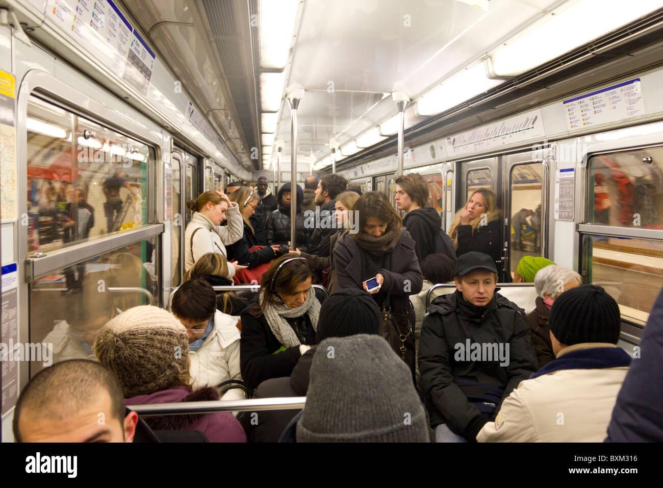 passengers on Paris metro train Stock Photo - Alamy