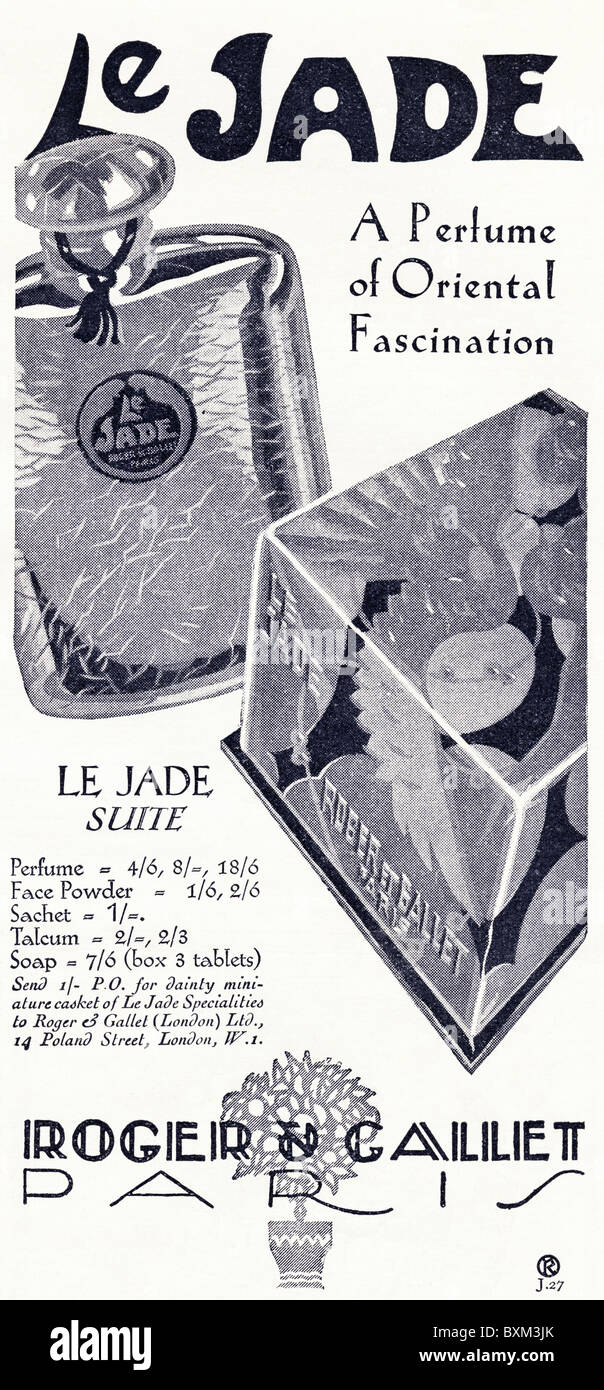 Advertisement for Le Jade perfume in women's magazine circa 1929 Stock ...
