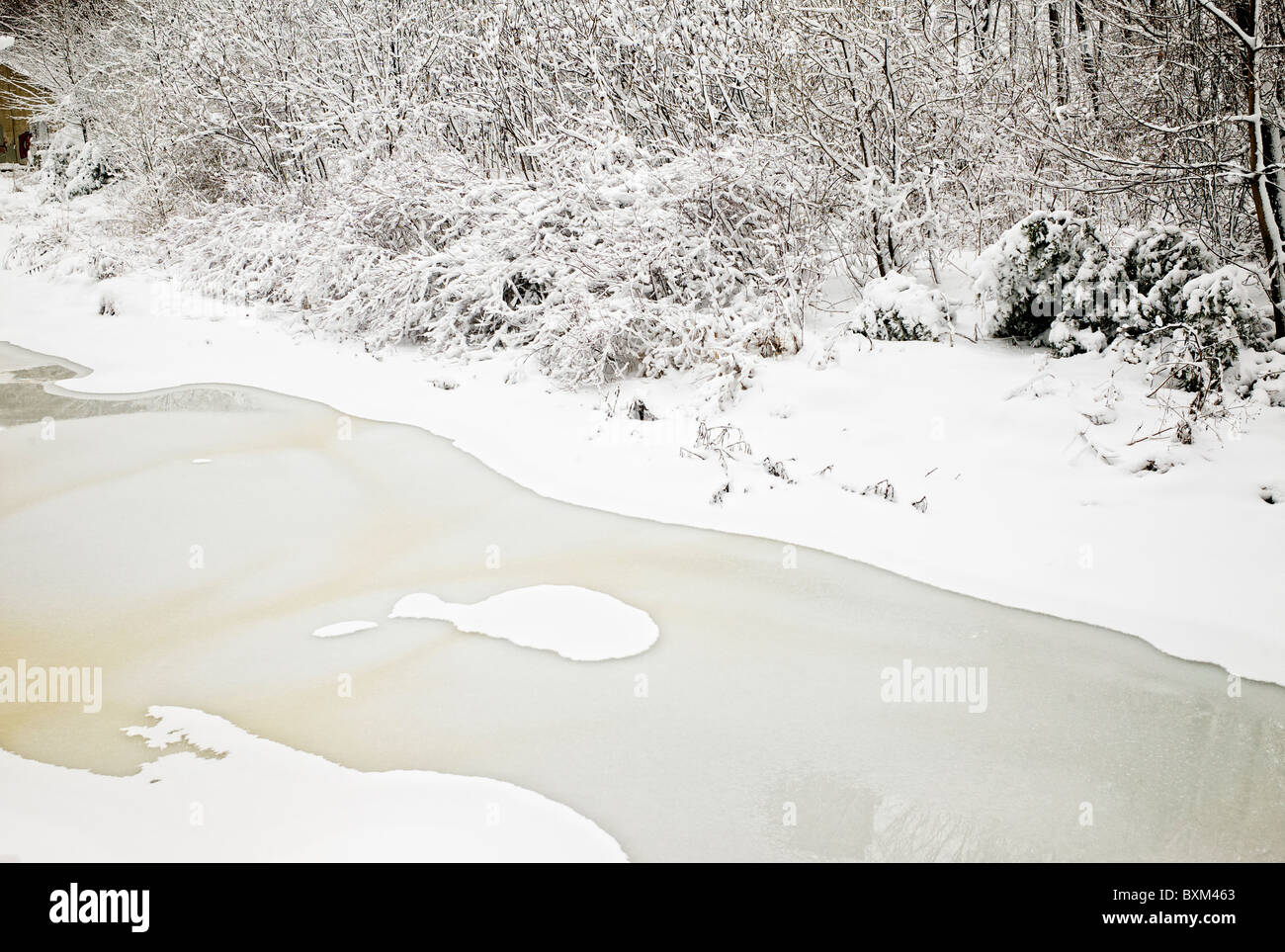 Water on frozen river Stock Photo - Alamy