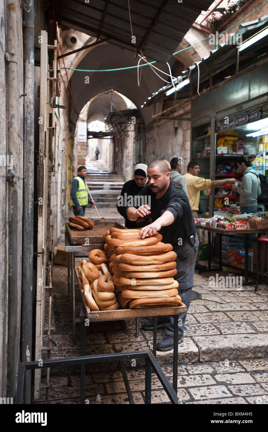 Israel, Jerusalem. Bread vendor on Via Dolorosa arab quarter Old ...