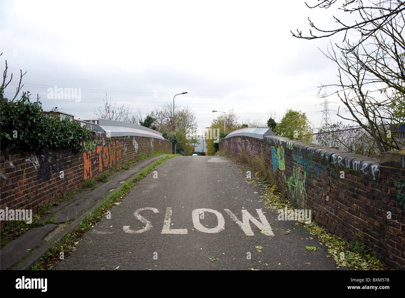 "Slow" road marking, Mitcham, London Borough of Merton, South London ...