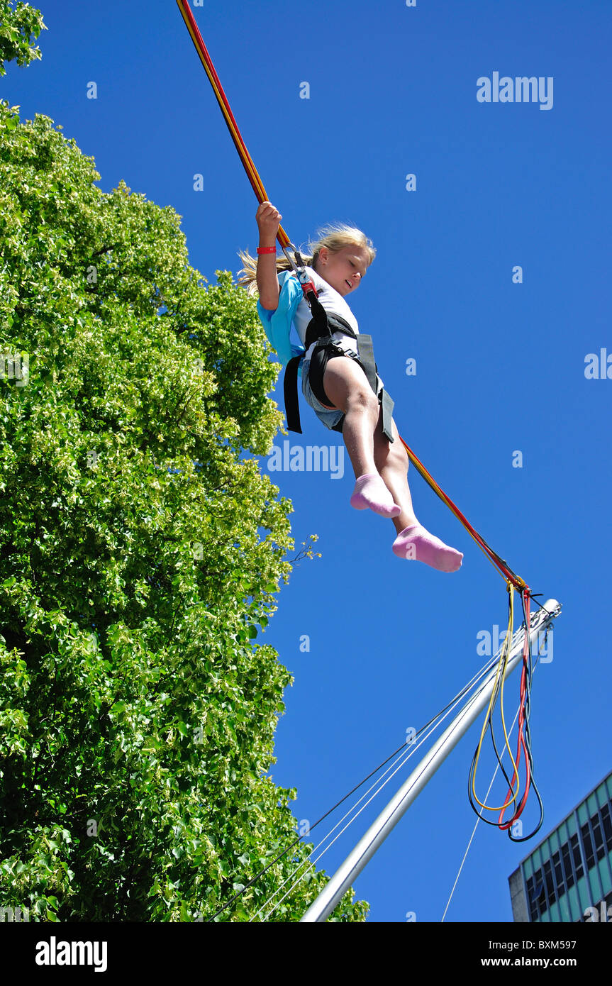 Child on bungy ride, Cathedral Square, Christchurch, Canterbury, South ...