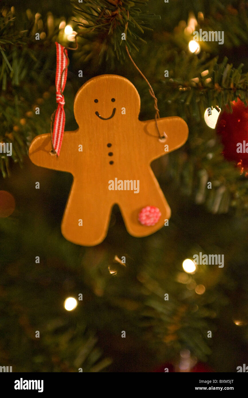 Gingerbread Man Decoration on Christmas Tree Stock Photo - Alamy