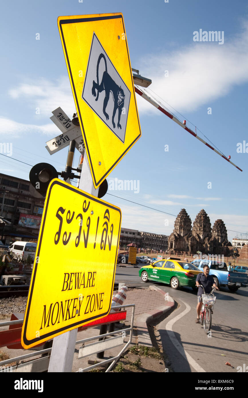Beware: Monkey Zone Sign warning drivers about free running Crab-eating ...