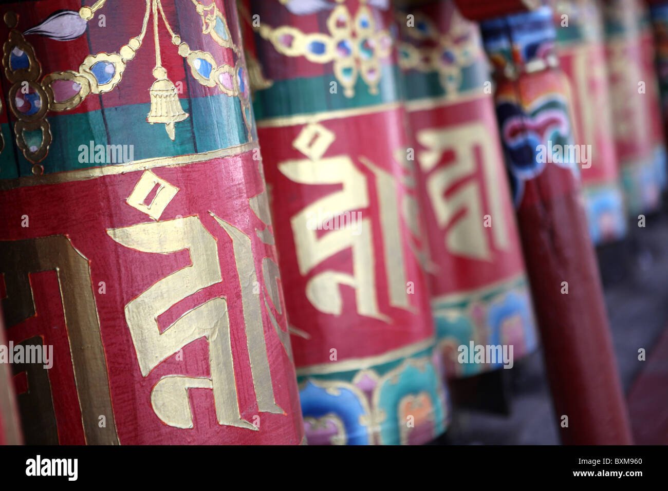 Prayer wheels at The Sakya Monastery, a Buddhist monastry about 127km ...