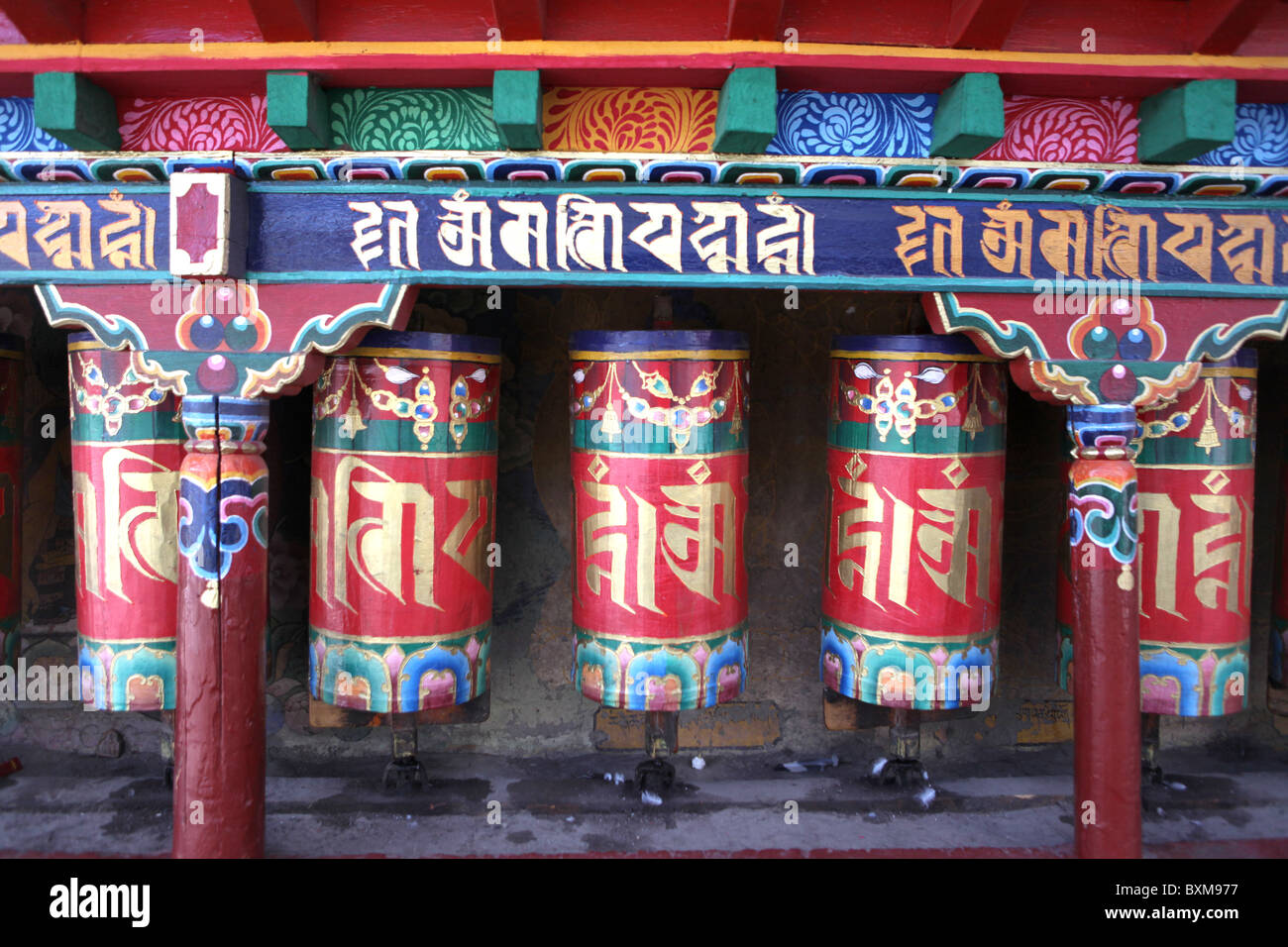 Prayer wheels The Sakya Monastery, a Buddhist monastry about 127km west ...