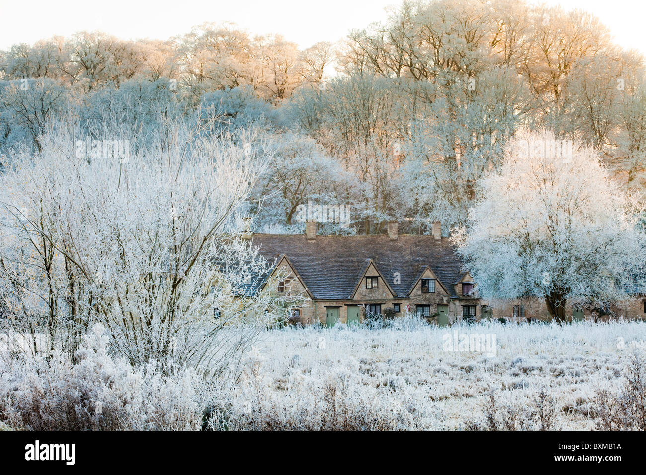 The sun setting on hoar frost on Arlington Row and Rack Isle in the ...