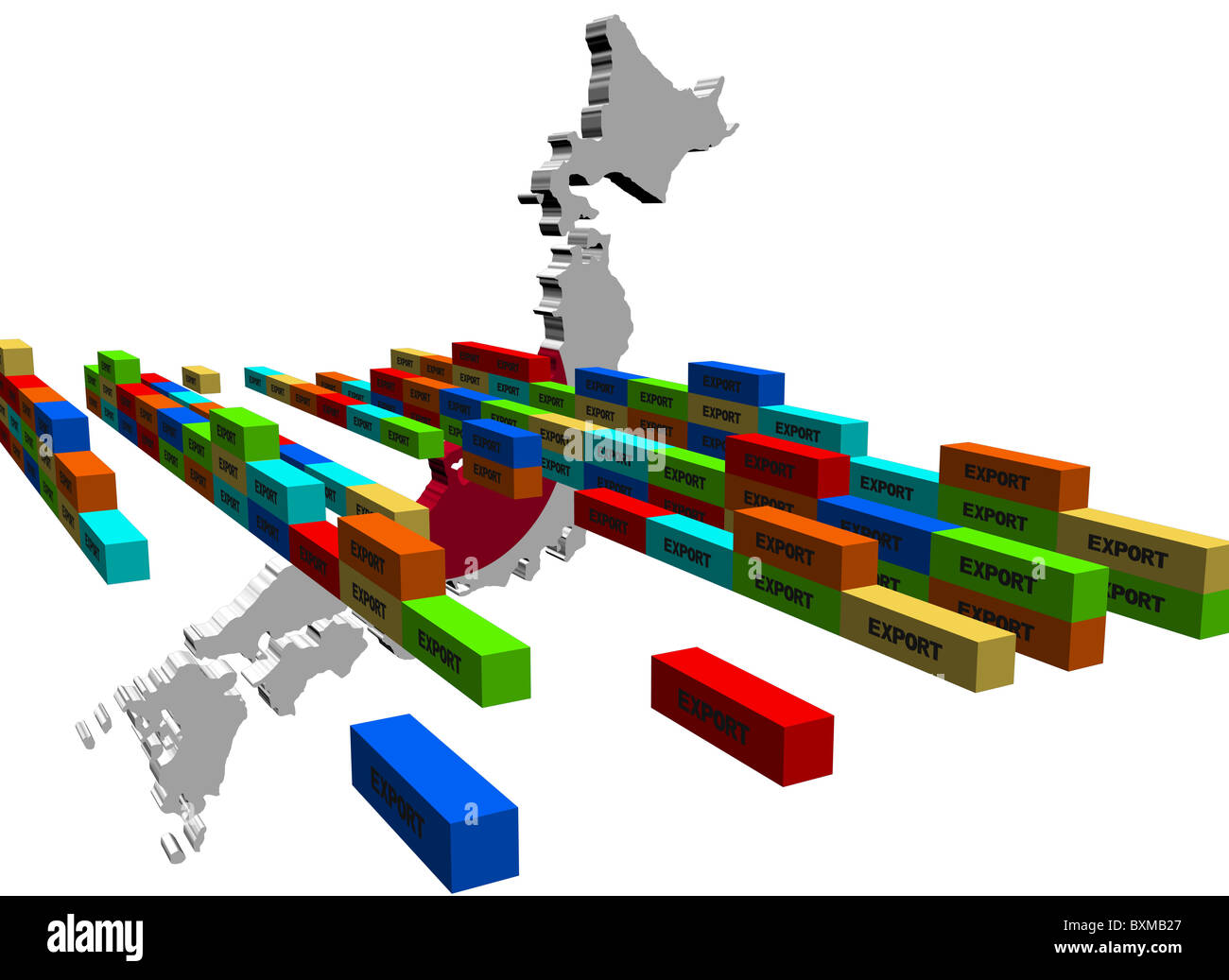 Japan map with stacks of export containers illustration Stock Photo - Alamy