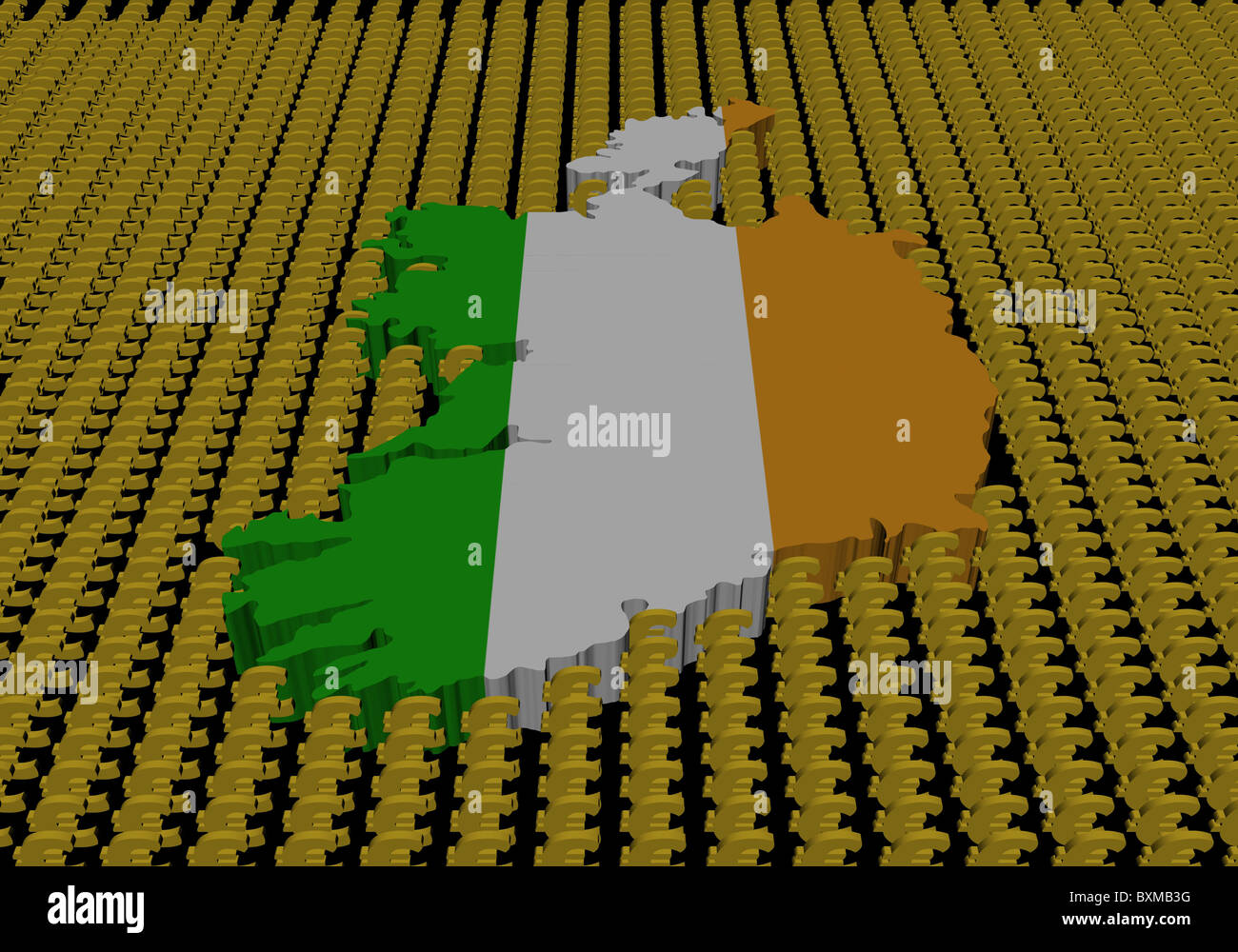 Ireland map flag with euro symbols on black illustration Stock Photo ...