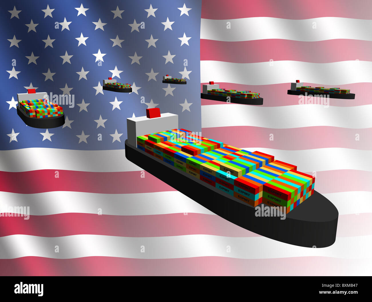 American export with container ships illustration Stock Photo - Alamy