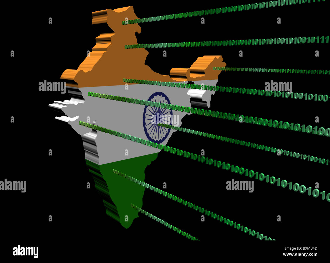 India map flag with green binary code illustration Stock Photo - Alamy