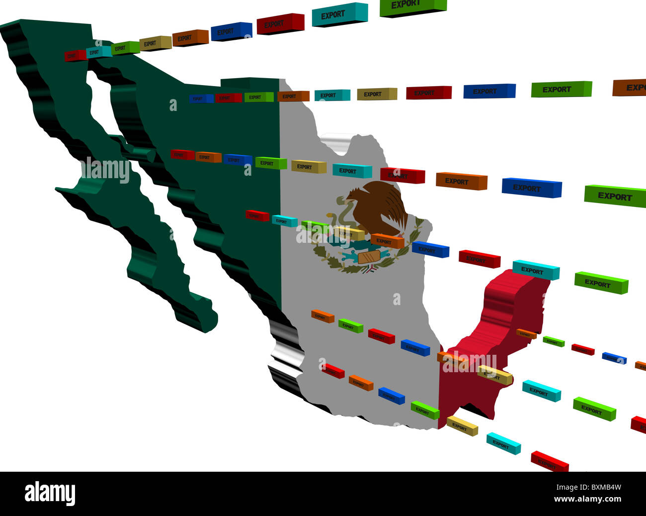 Mexico map with lines of export containers illustration Stock Photo - Alamy
