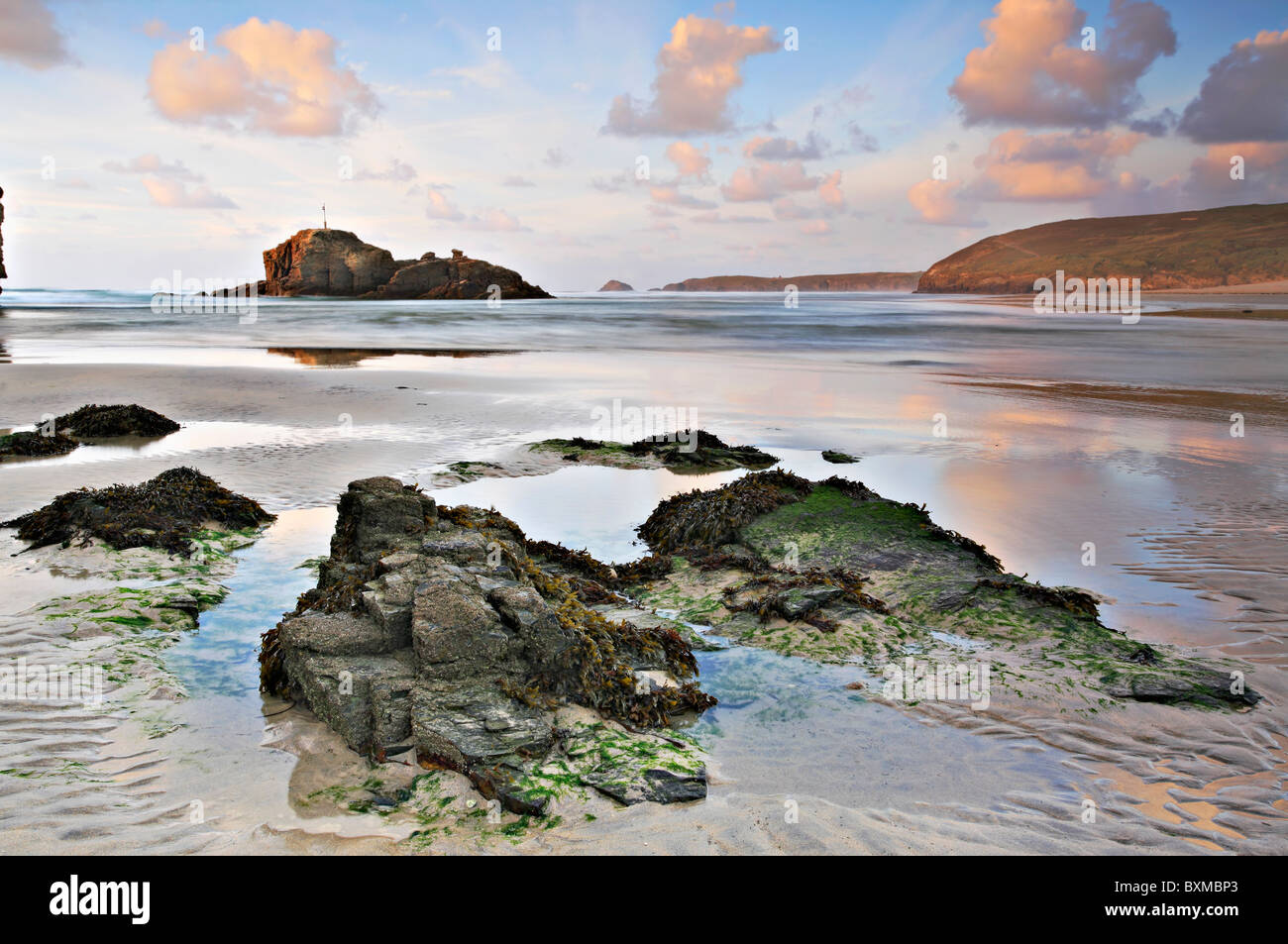 PERRANPORTH BEACH CAPTURED AT SUNSET Stock Photo - Alamy