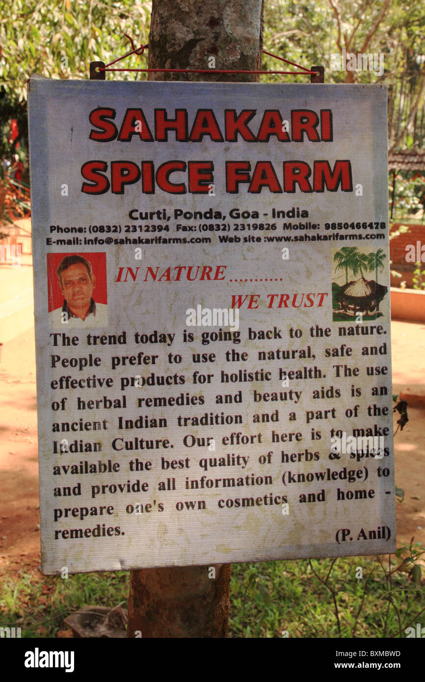 Spice farm sign in Goa, India Stock Photo - Alamy
