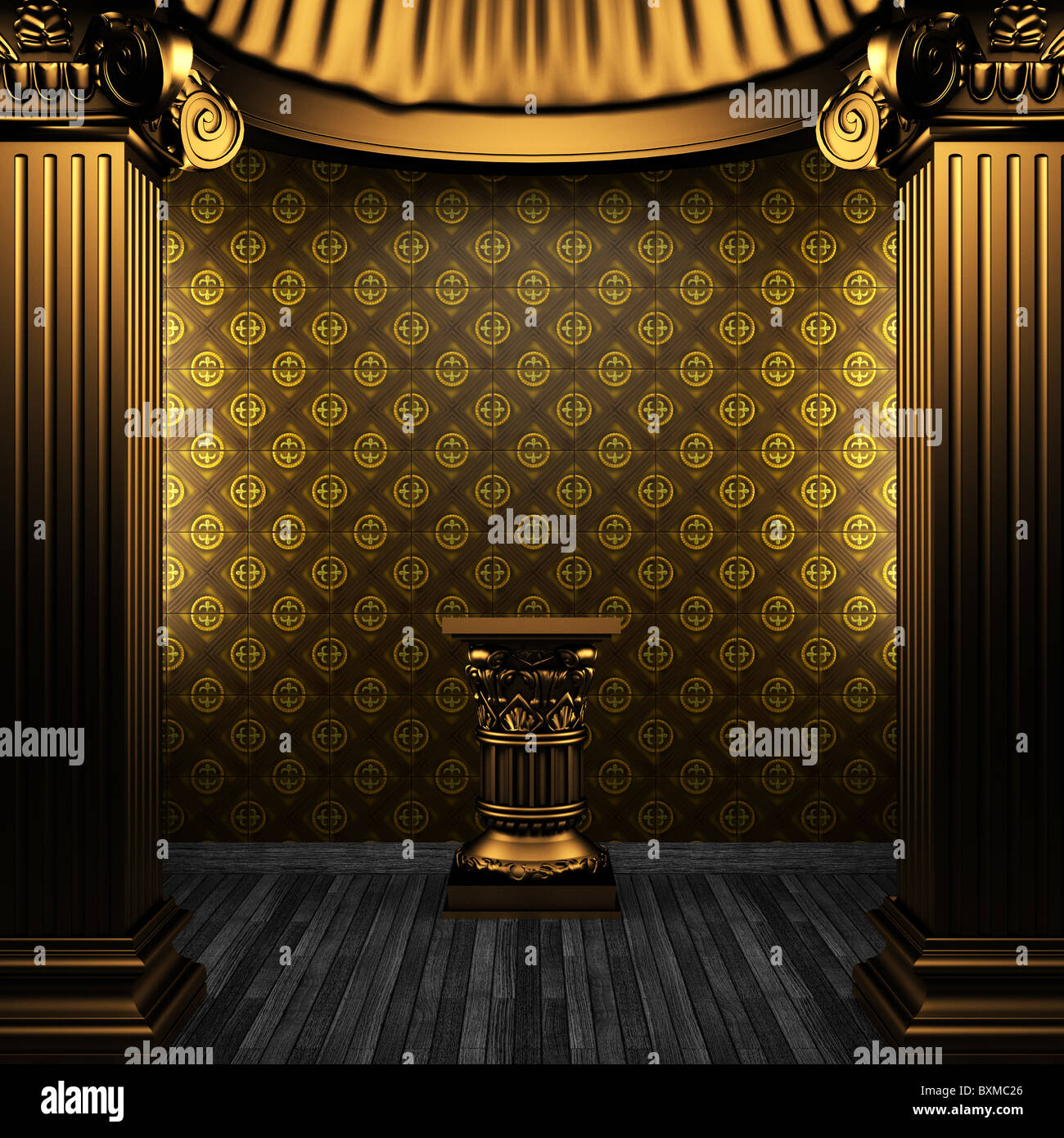 bronze columns, pedestal and tile wall Stock Photo - Alamy