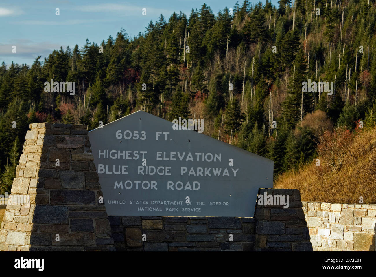 Highest Elevation Sign, Blue Ridge Parkway, NC Stock Photo - Alamy