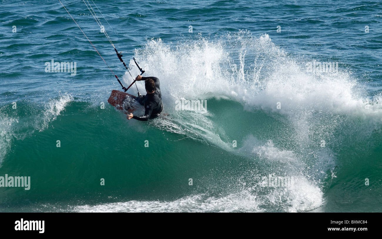 Surfer Kite boarding off the coast of Southern California Stock Photo ...