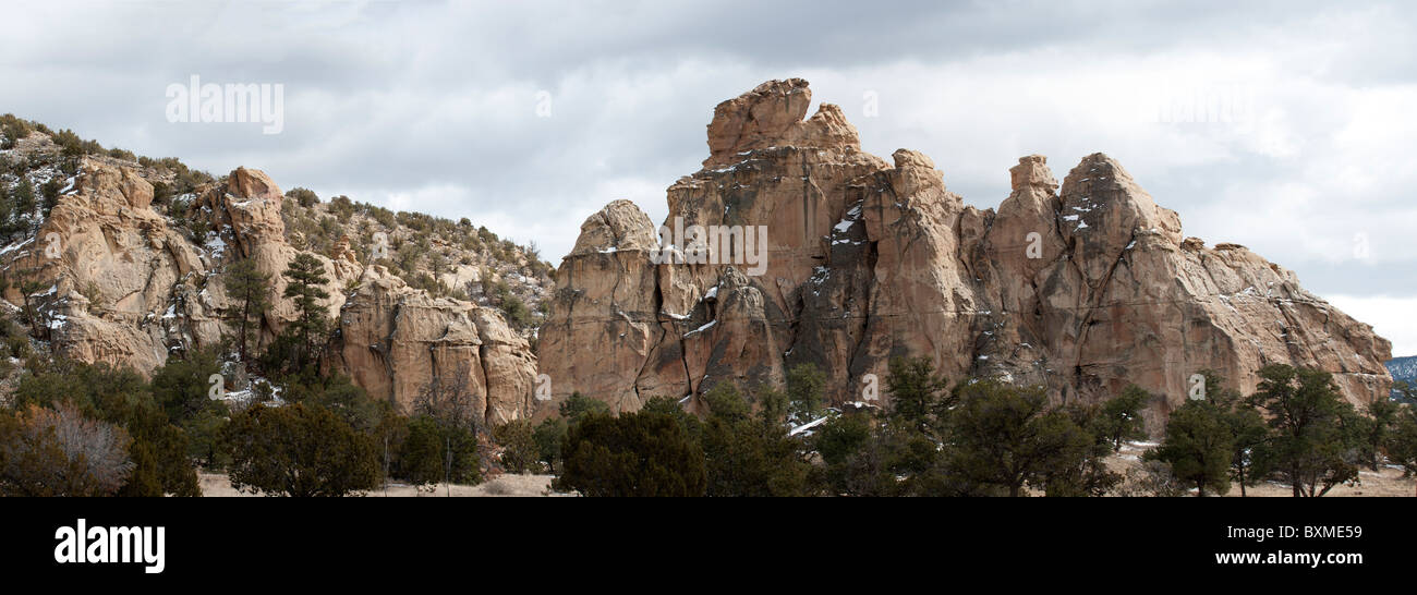 Sandstone cliffs across the road from the Zuni-Acoma Trailhead, El ...