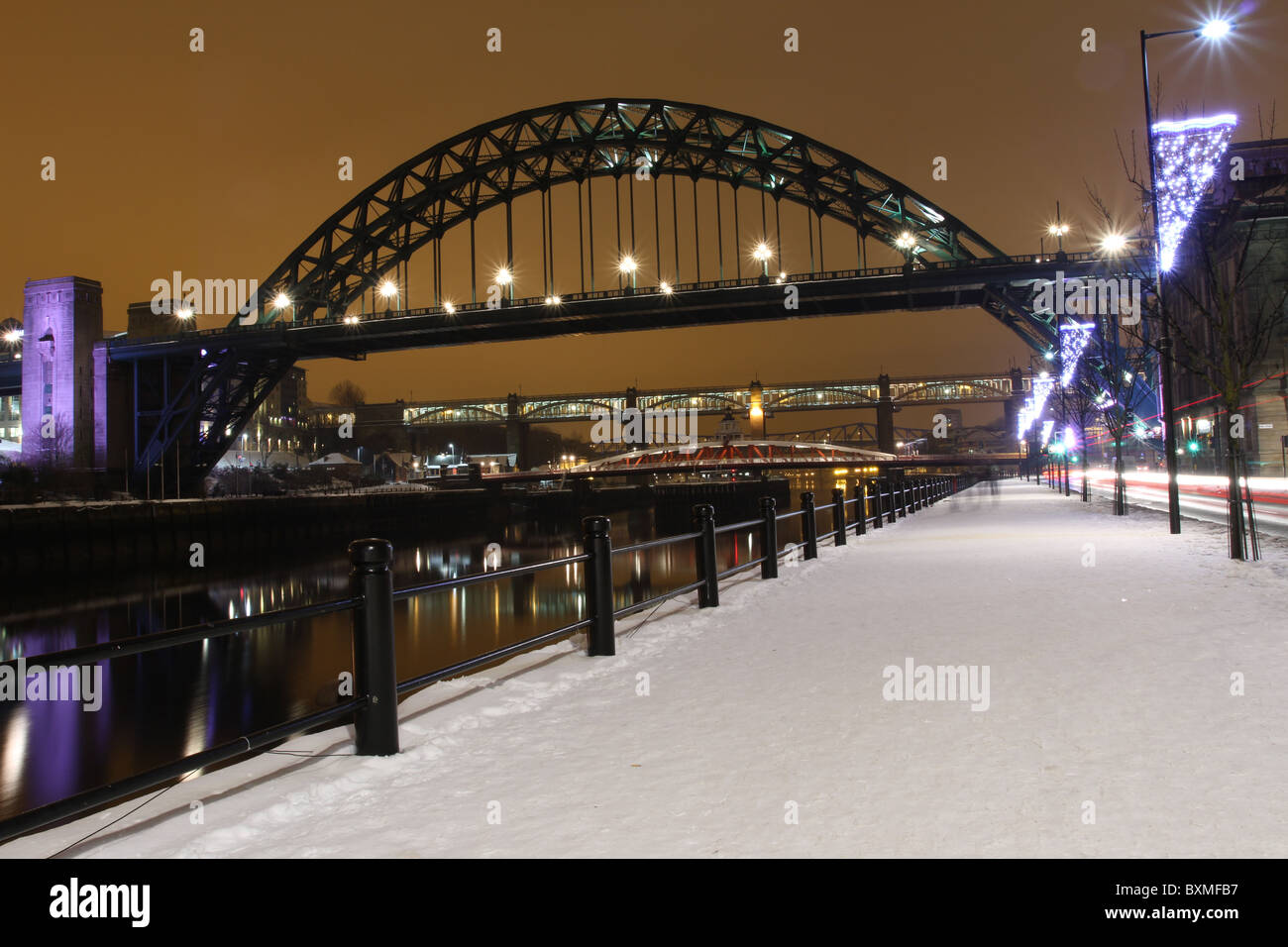Tyne Bridge and all the three main bridges of the Tyne on a very cold ...