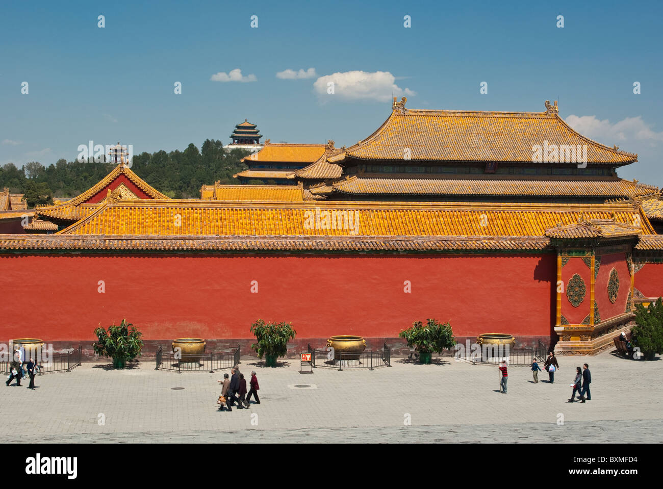Asia, China, Beijing. Courtyard view of Forbidden City with Jingshan ...