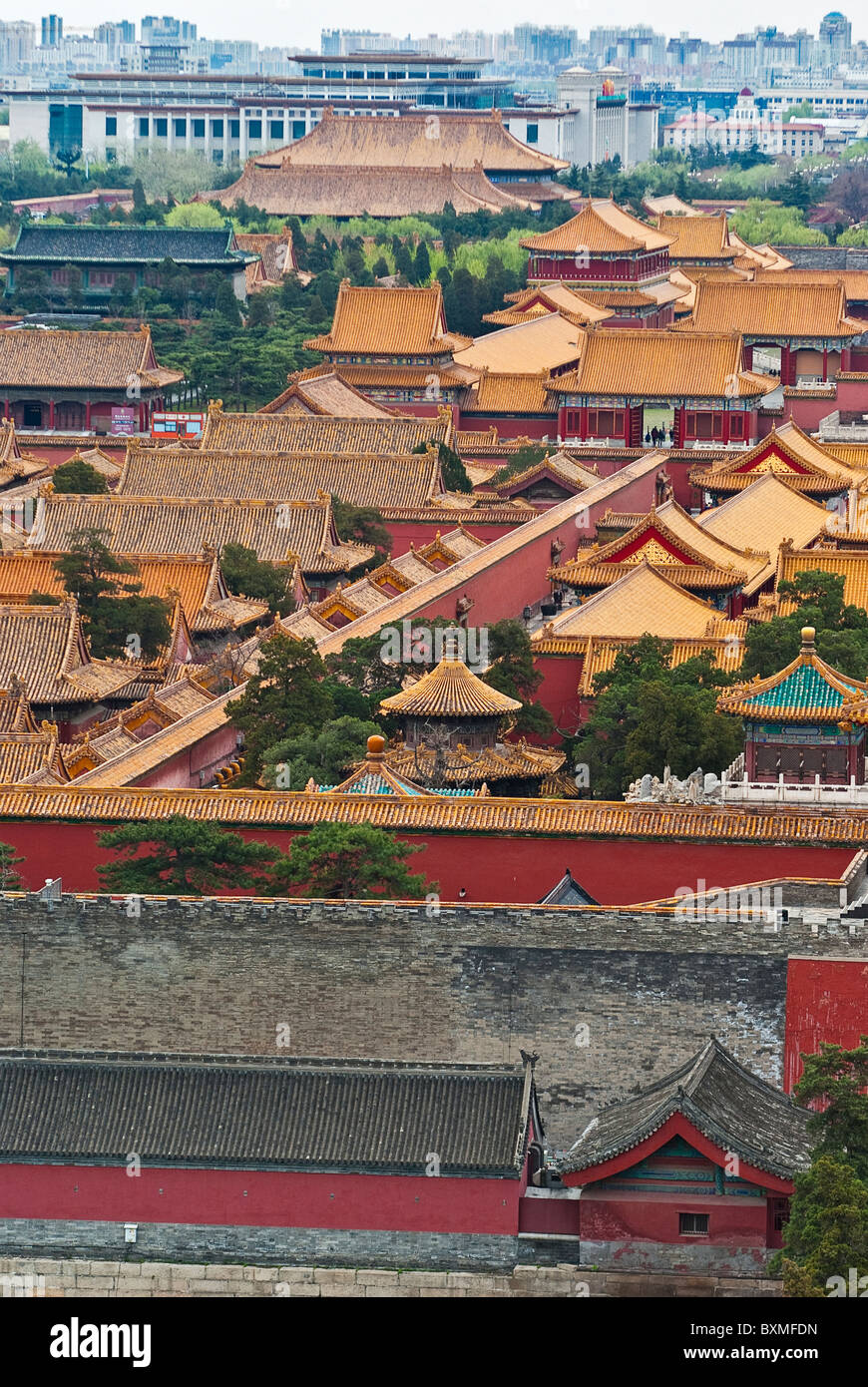 Asia, China, Beijing. Roof top view of East side of Forbidden City ...