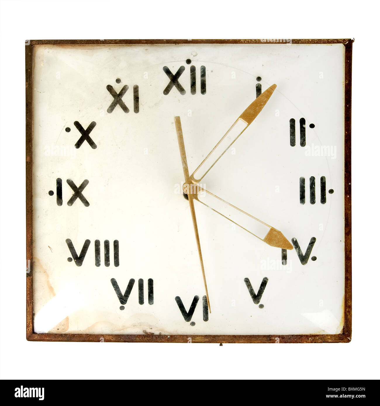 Dusty vintage wall clock isolated on white background Stock Photo - Alamy