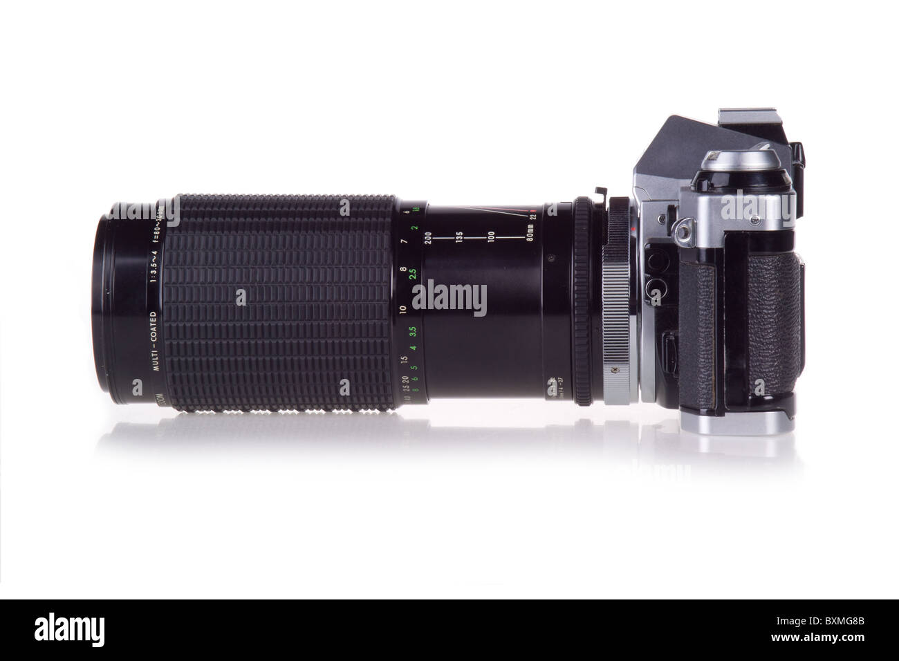 Superzoom retro 35mm film camera from the 70's isolated on white ...