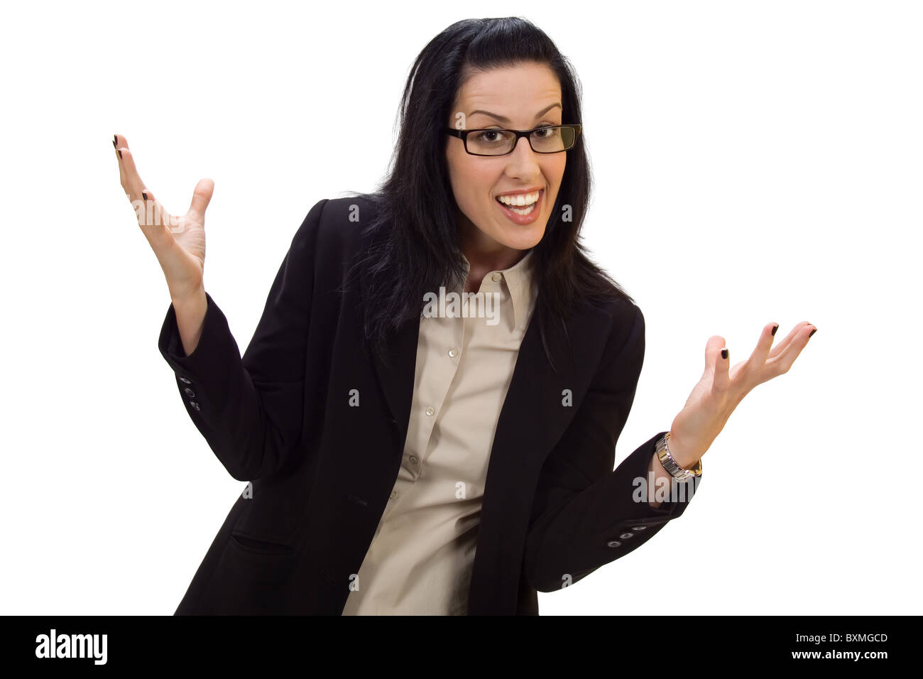Female cheering holding up hands Stock Photo - Alamy
