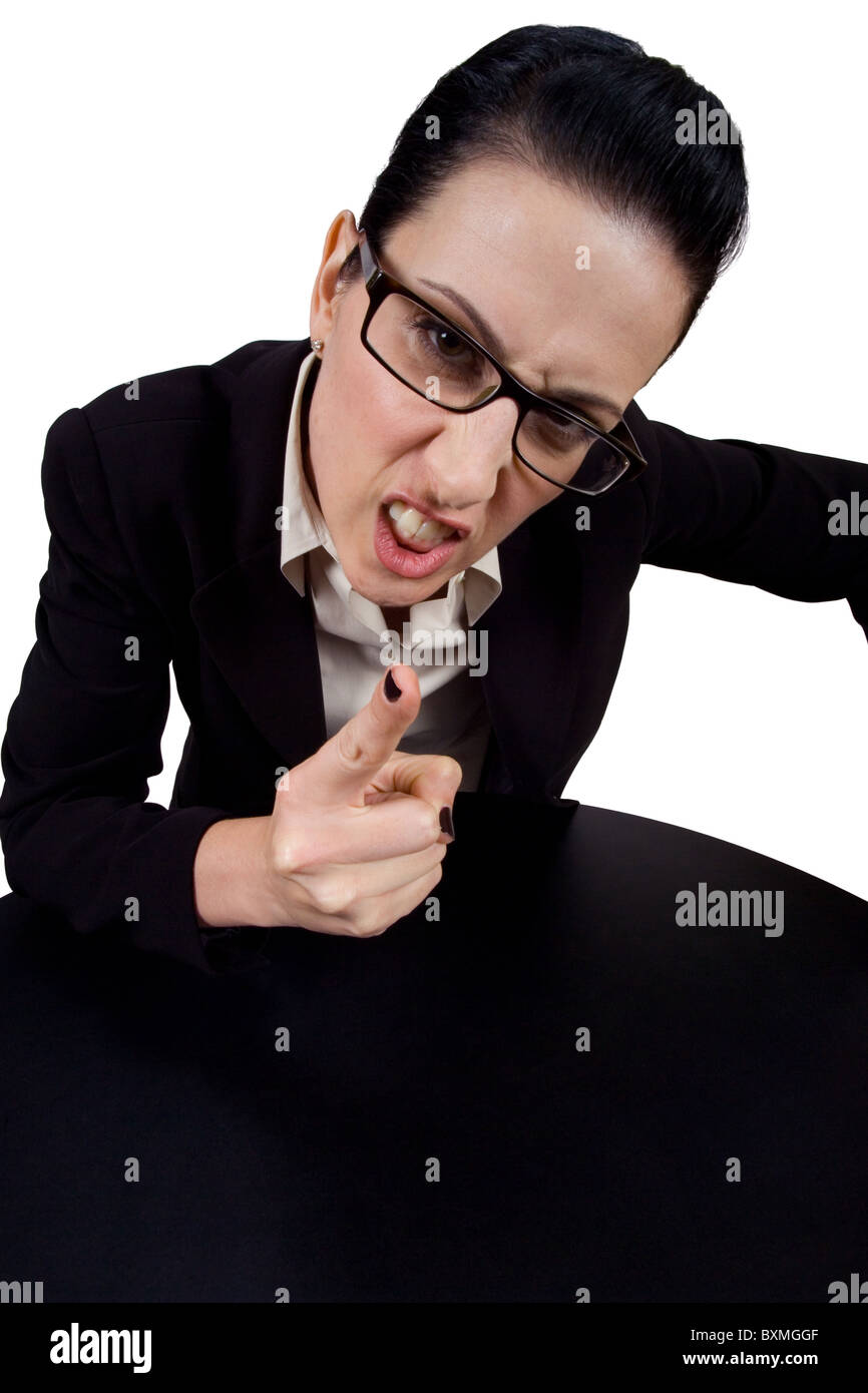 Female holding up finger yelling Stock Photo - Alamy