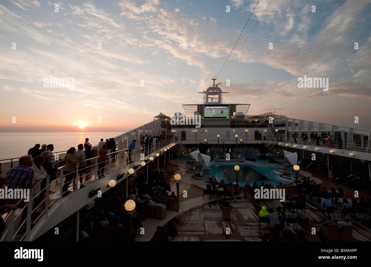 Sunset seen from a cruise ship Stock Photo - Alamy