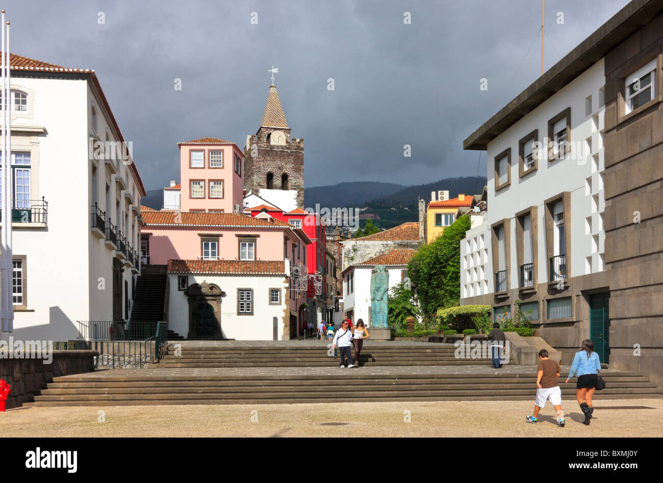 Stairs toward the City Center from the Harbour Promenade, Funchal ...