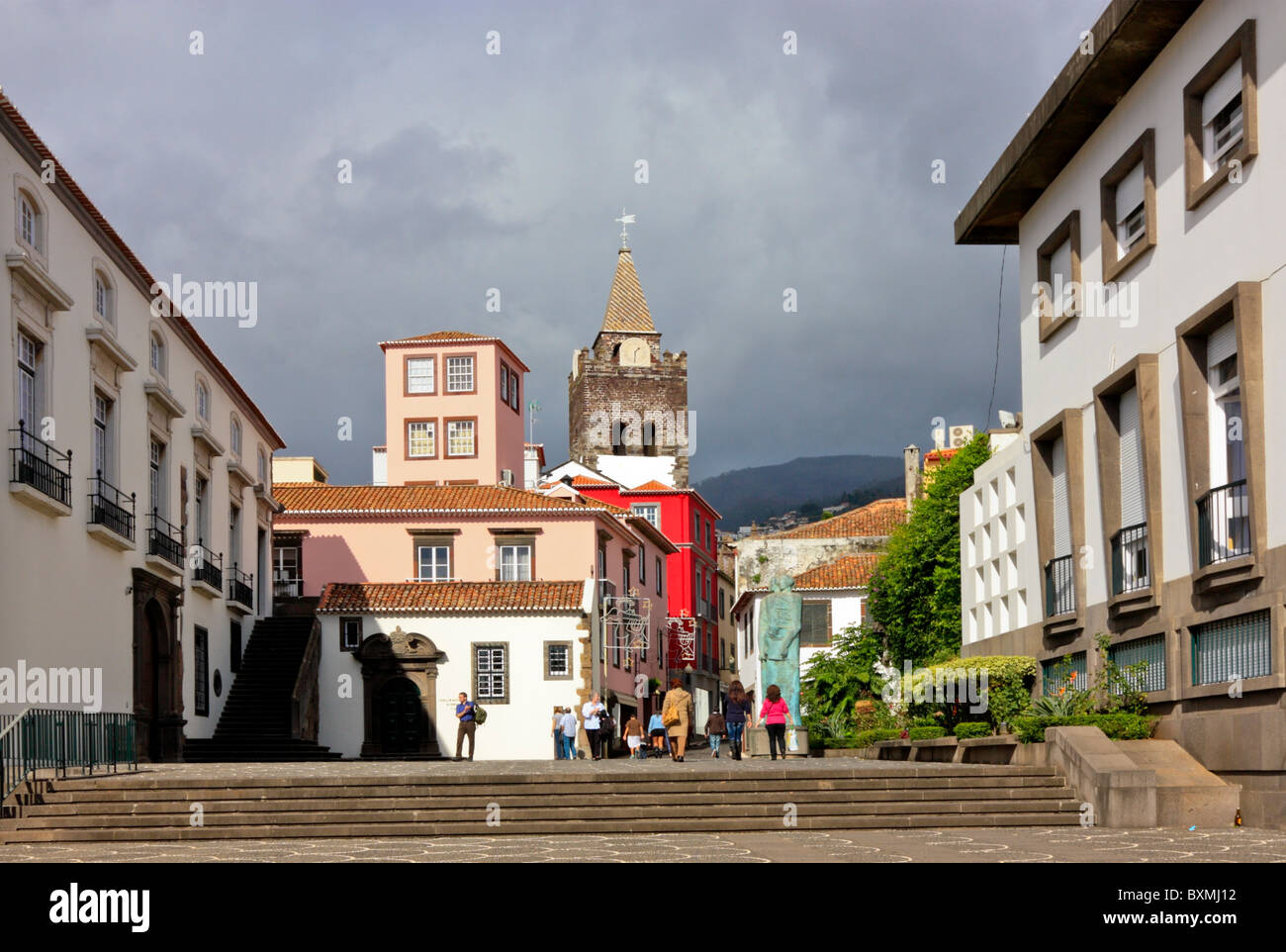 Stairs toward the City Center from the Harbour Promenade, Funchal ...