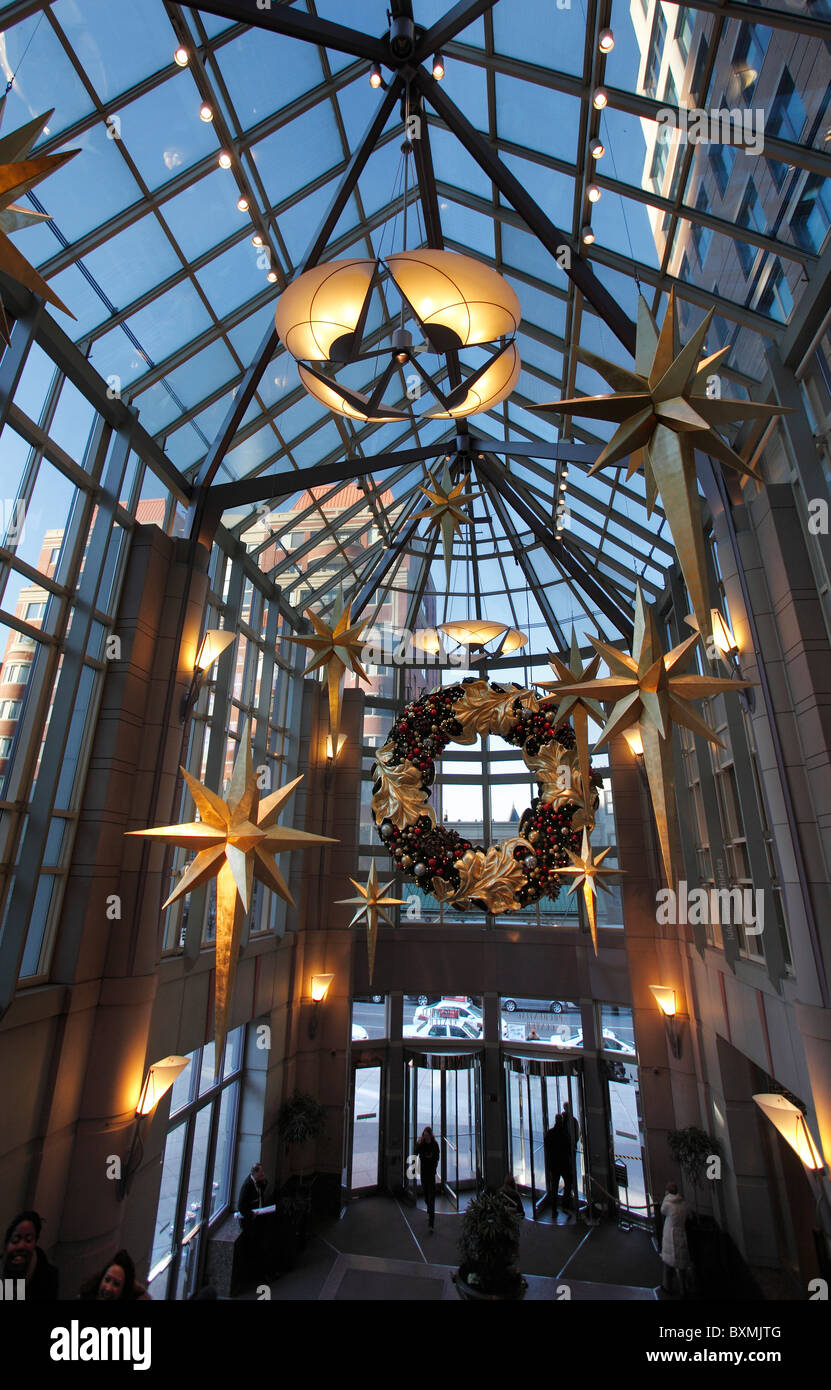 Christmas decorations inside a shopping mall, Boston, Massachusetts ...
