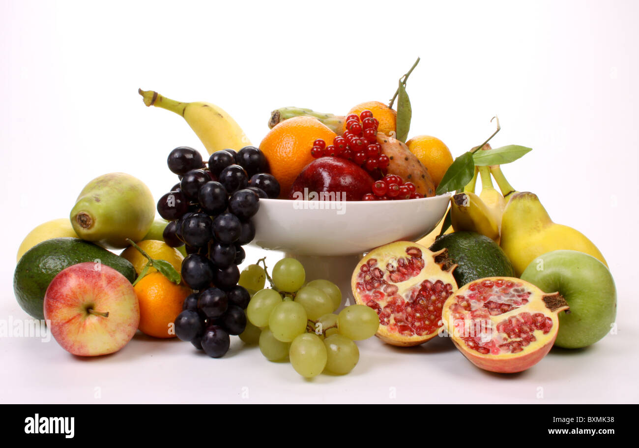 Composition of several fruits on a fruit-dish Stock Photo - Alamy