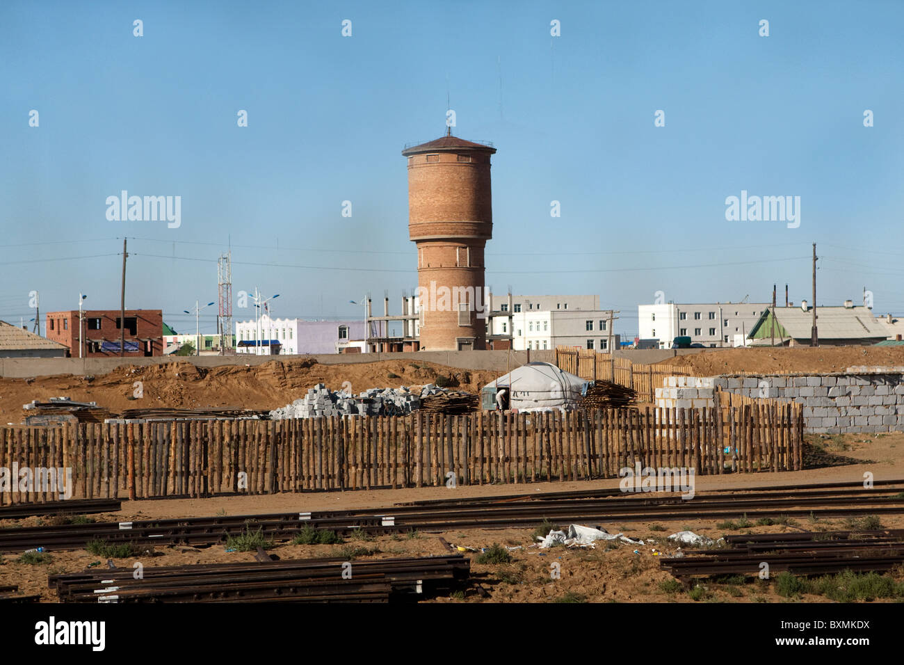 Water tower, View from Trans-Mongolian Express, Little Gobi, Mongolia ...