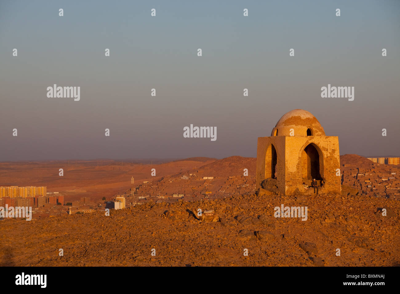 Tomb of Nobles and Qubbet el Hawa or Dome of the Winds Aswan at sunset ...