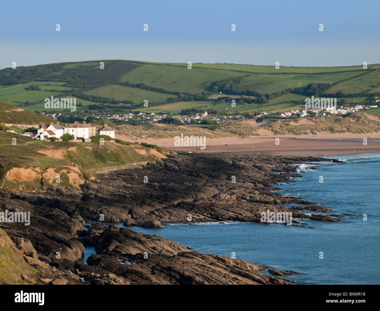 croyde bay on the north devon coast - the view from the footpath to ...