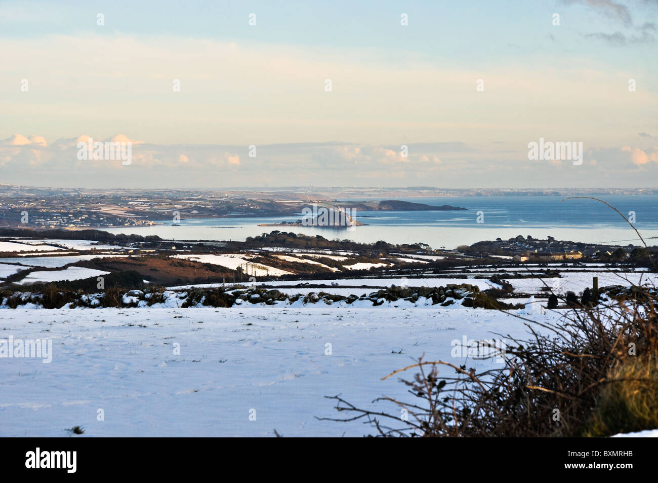 Mount's Bay in the Snow Stock Photo - Alamy