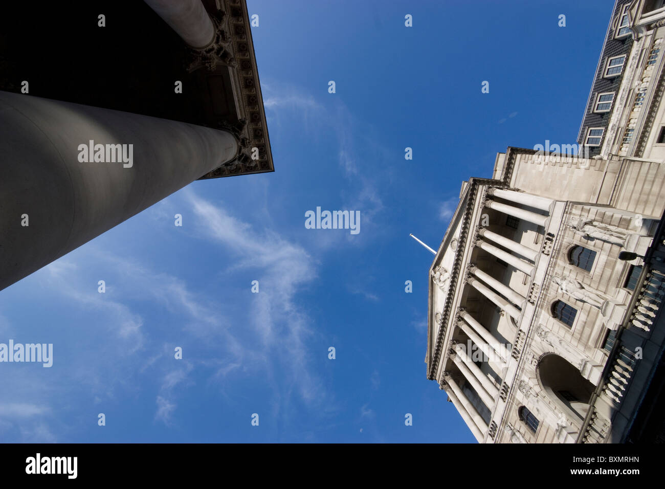 Bank of England with blue sky, Threadneedle street, London, UK Stock ...